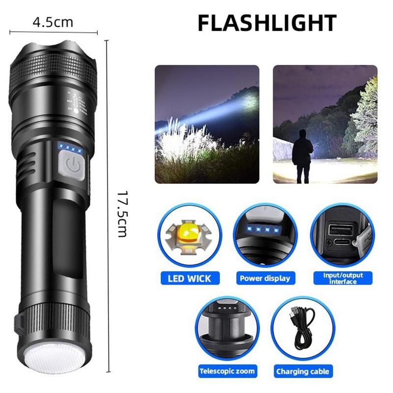 High Power Beam Flashlight Adjustable Focus With Tail Light - TikTok ...
