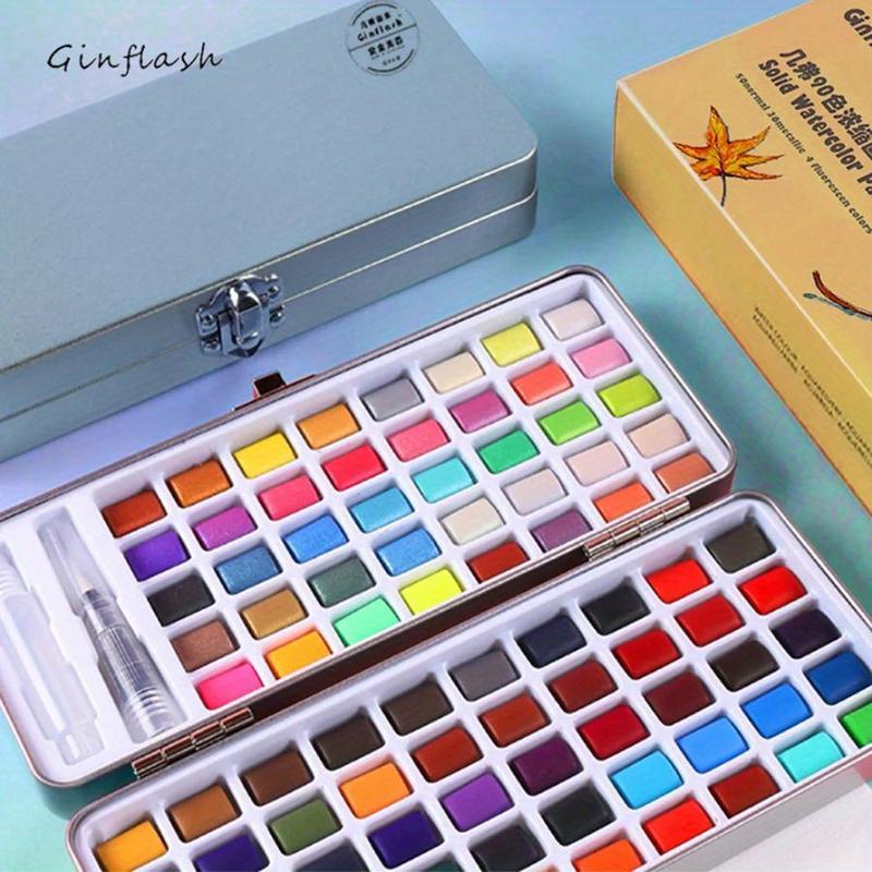 Ginflash 50/90colors Solid Watercolor Paints painting set cotton paper ...