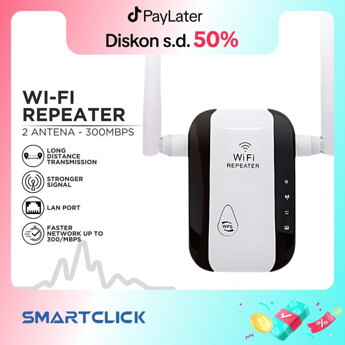 Promo Wi Fi Repeater Wireless Extender Range 300 Mbps 2 Antena LAN Port ...