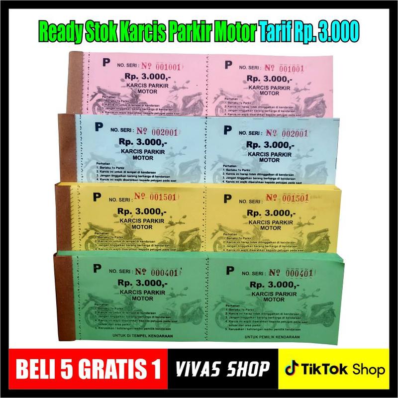 Karcis Parkir Motor Tarif 3.000 Kertas Warna - Shop | Tokopedia