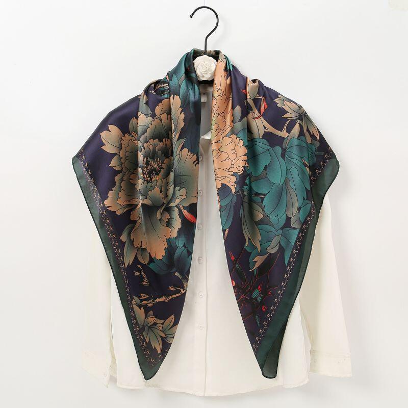 Selendang Persegi Sutera Tiruan Kepar, Cetakan Wanita, Selendang ...