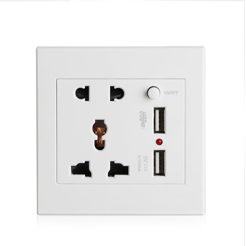 Pengecas Soket Dinding, dengan 2 USB dan Suis, AC / untuk Palam ...