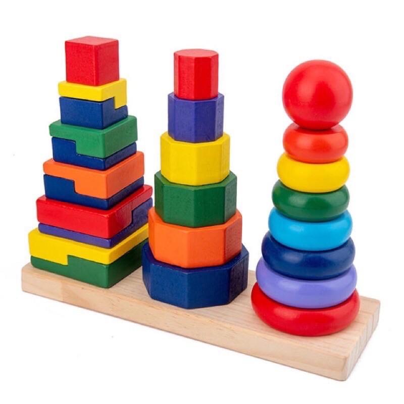 COD Yimitoys wooden geometric stacker 3in1 fast shipping - TikTok Shop Philippines