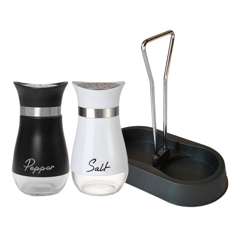 2Pcs/Set New Salt & Pepper Kitchen Glass Spice Bottle Black Refillable ...