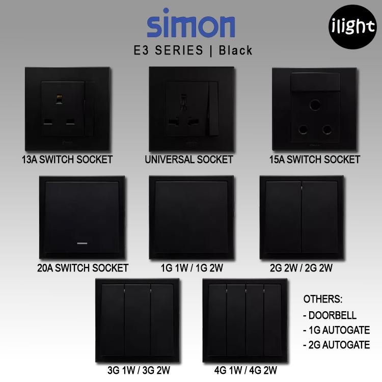 Simon E3 Full Black Modern Switch Design Wall Switches & Socket ...