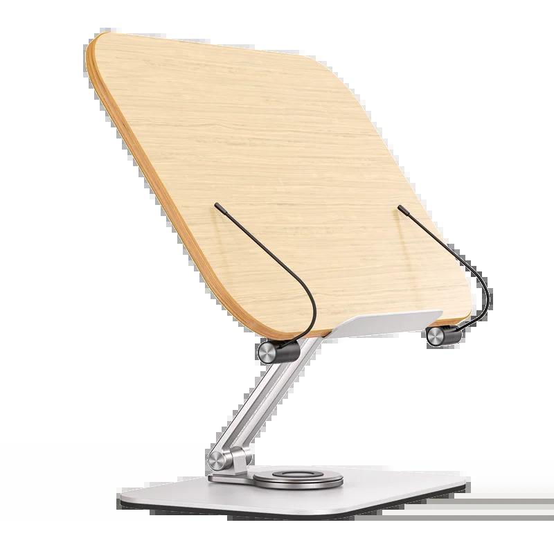 Rotating Book Document Holder Iron Base Bamboo Aluminum Adjustable ...