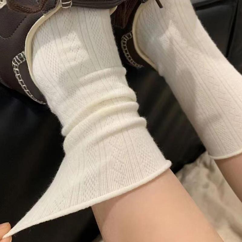 Women’s Spring Socks Soft Breathable Pointelle Socks Basic Style Solid ...