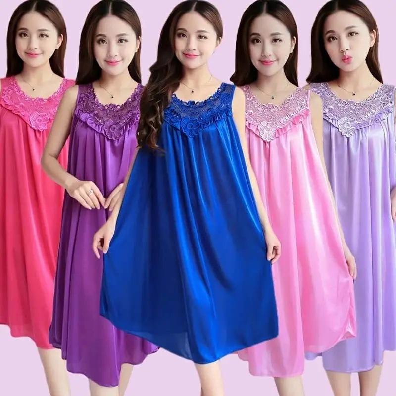 READY STOCK Satin Plain Design Nightwear Pajamas Baju Tidur Wanita ...