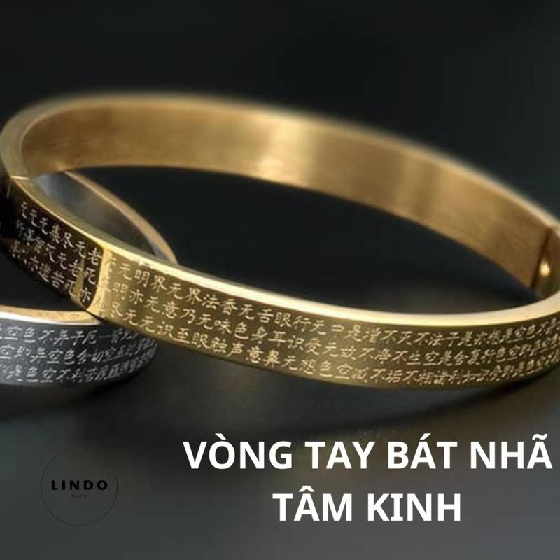 LINDO Vòng tay Bát Nhã Tâm Kinh 6mm màu vàng, màu bạc, hình tròn ...