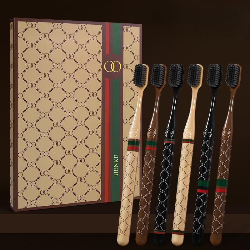 6-Piece Luxury Toothbrush Gift Set: Bamboo Charcoal Manual Toothbrushes ...