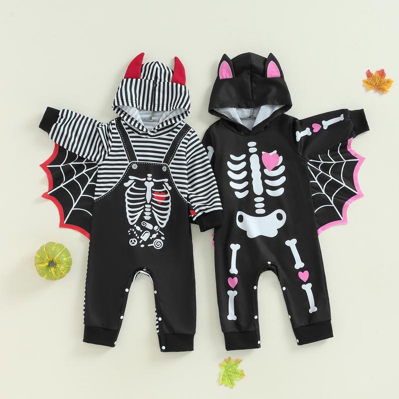Baby Halloween Bat Costume Skeleton Cobweb Long Sleeves Hooded - TikTok ...