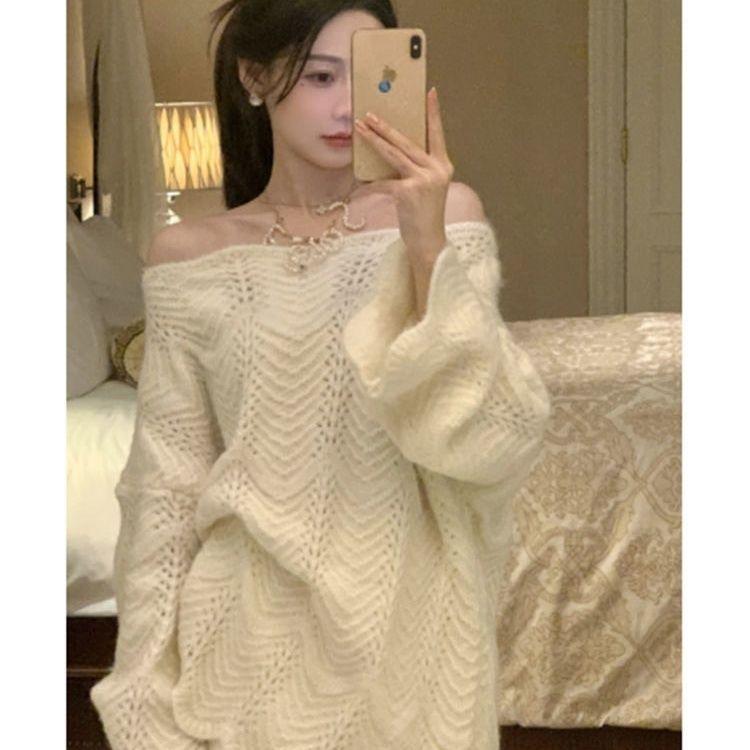 Idle Style Three-Dimensional Lace Cutout off-Neck Pullover Women's ...