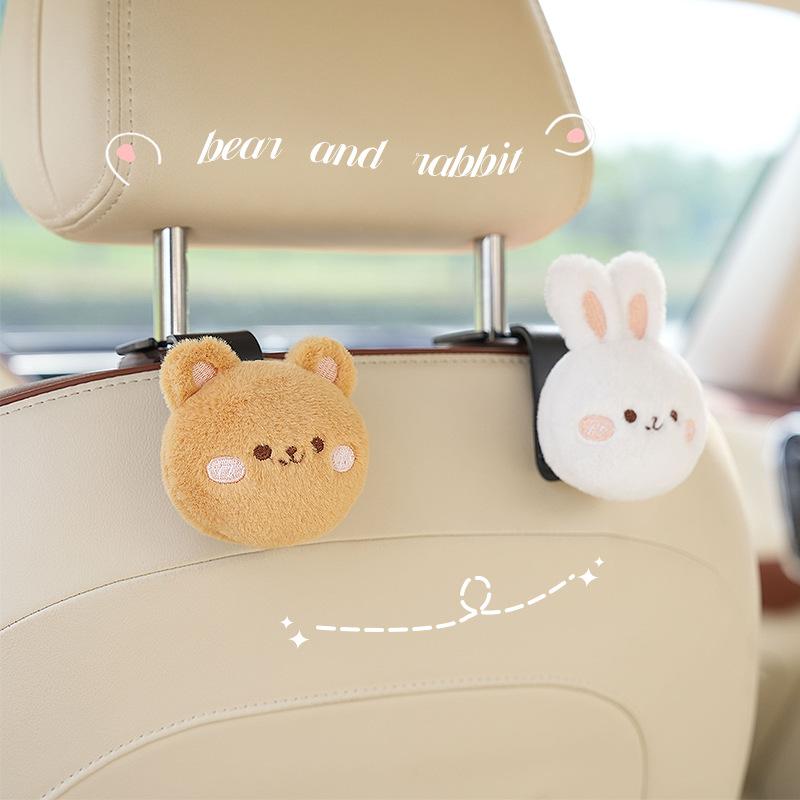2pcs Cute Bear Rabbit Car Seat Back Hook Storage Headrest Organizer for ...