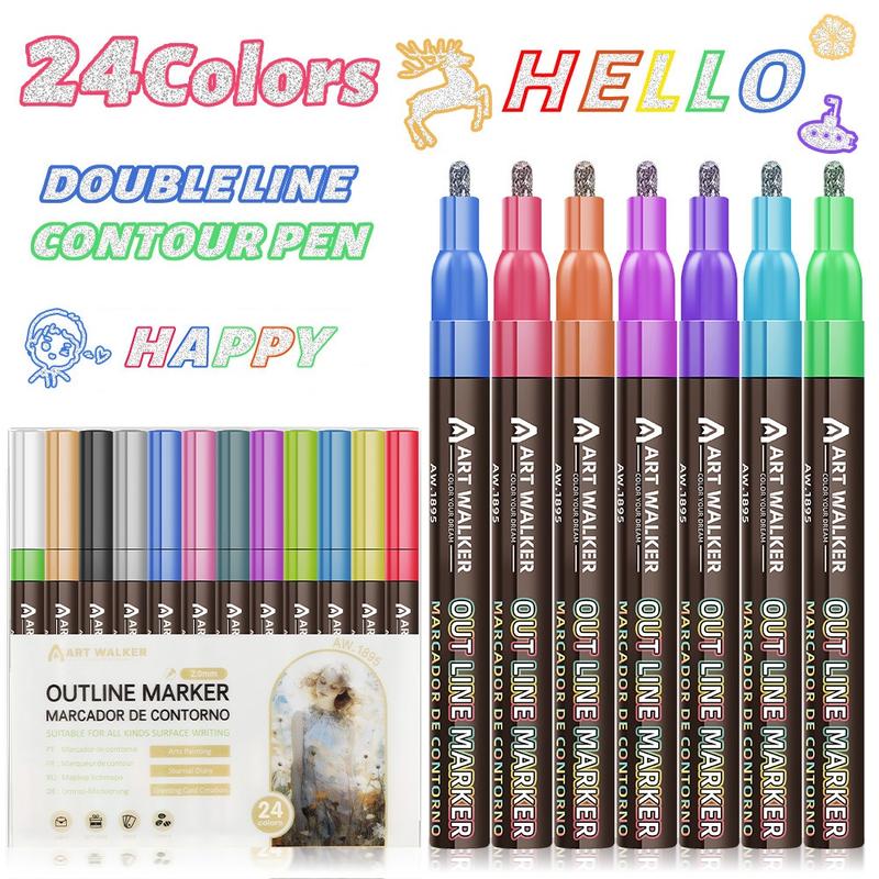 8/12/24 Colors Outline Marker Pen Set 2.0mm Double Line Pen Metallic ...