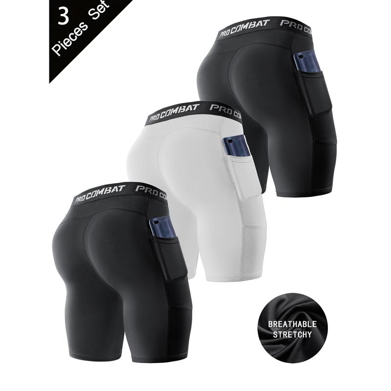 3 Pcs, Men's Compression Pocket Sports Boxers, Letter Elastic Waist ...