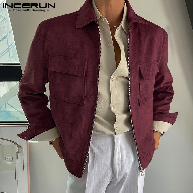 INCERUN Men's Winter Full Sleeve Lapel Solid Coat Front Pockets ...