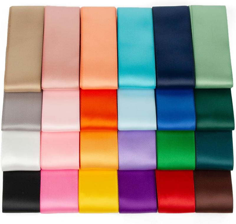 Satin Ribbon 1-1/2 Inch x 48Yds Assorted Colorful Wide Bulk Ribbon Pack ...