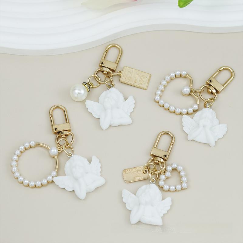 Vintage Baroque Angel Keychain Cupid Pearl Heart Earphone Pendant ...