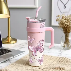 Gradien pink Botol stainless steel 40 ons dengan tutup, desain lapisan ...