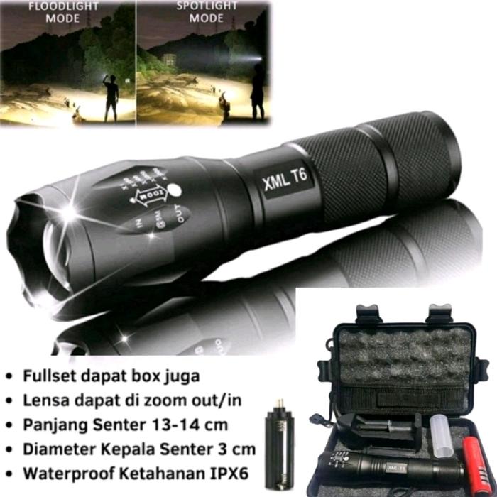 Jual Senter LED Cree Full Set XML-T6 Super Terang Dan Jarak Jauh 200m ...