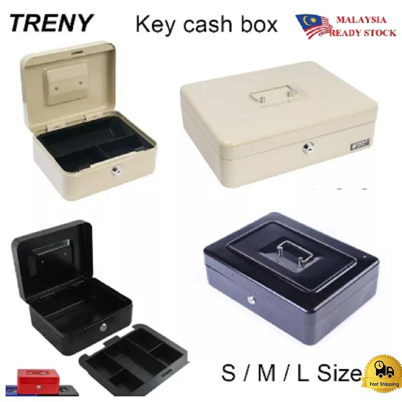 TRENY Portable Cash Box Handheld Compartment Tray Cash Lockable ...