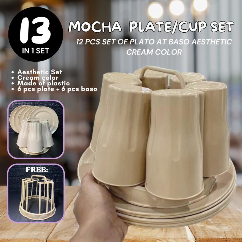 12 IN 1 Aesthetic Cream Color Plastic Plate and Cup Set with - TikTok ...