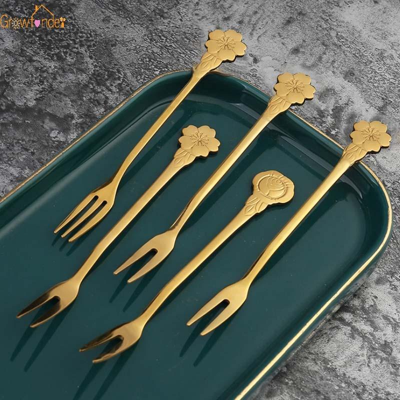 Garpu buah mini dengan corak bunga sakura / Mawar, comel, kartun ...