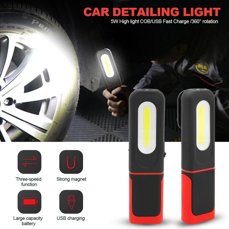 Portable USB Rechargeable COB Work Light Car Detailing Inspection Light ...