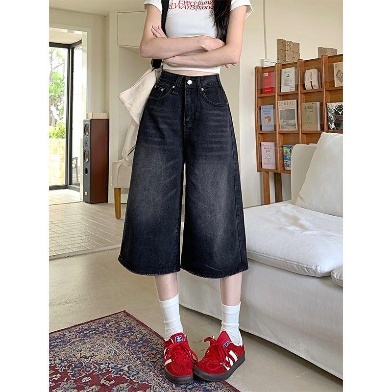 Seluar Potongan, Hitam, Seluar Pendek Denim, Musim Panas Wanita ...