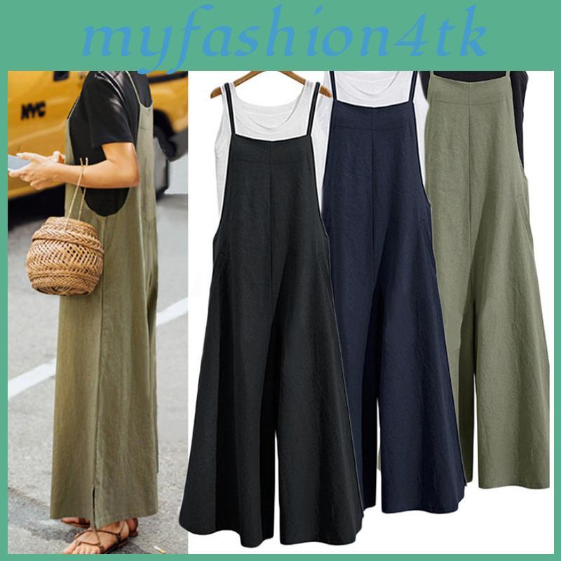 Jumpsuit Kaki Boleh Laras, Lebar Wanita, Bertali Tangki, Seluar ...
