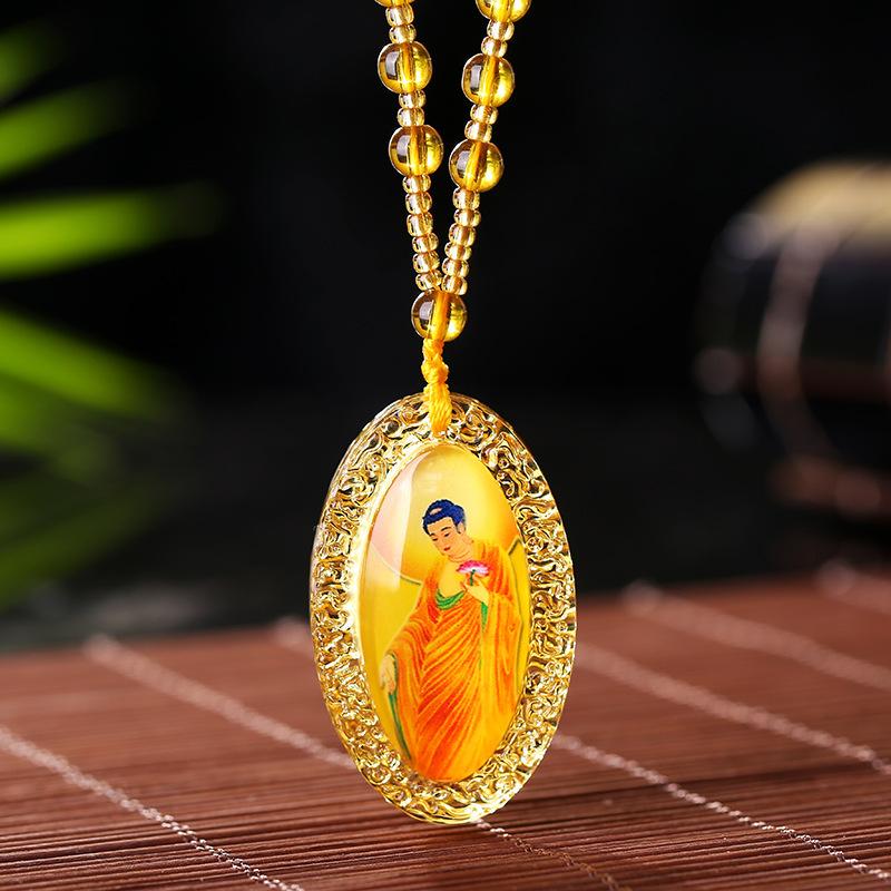 Yellow Namo Amitabha Buddha Leng Yen Sutra Pendant, Lapis Lazuli ...
