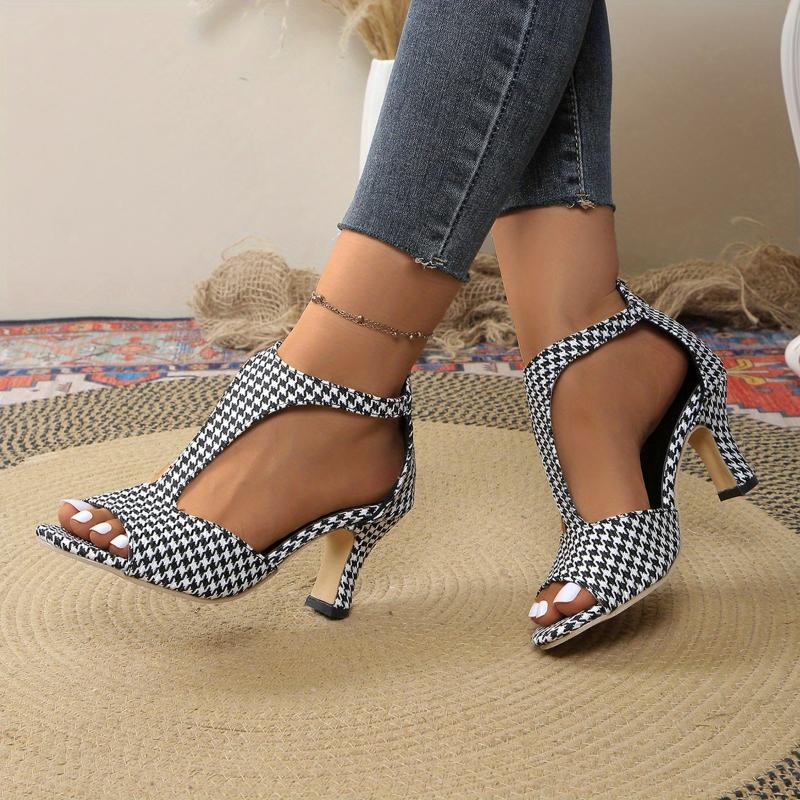 Women's Houndstooth Peep-Toe Stiletto Sandals - Sexy High Heel - TikTok ...