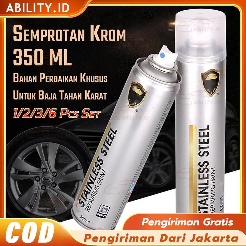 (1/2/3/6 Pcs) Cat semprot chrome 350ml warna chrome Krum cat logam ...