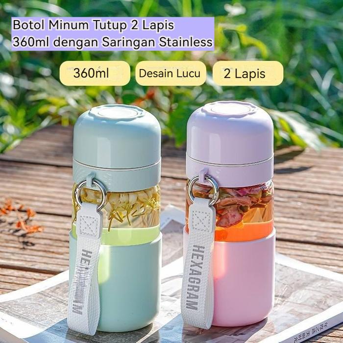 Promo 360ml Botol Air Kaca Tahan Panas Anti Bocor Portabel Botol Air ...
