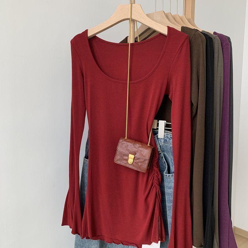 Baju Asas Leher Persegi Baldu, Lembut dan Gebu, Lengan Berkobar ...