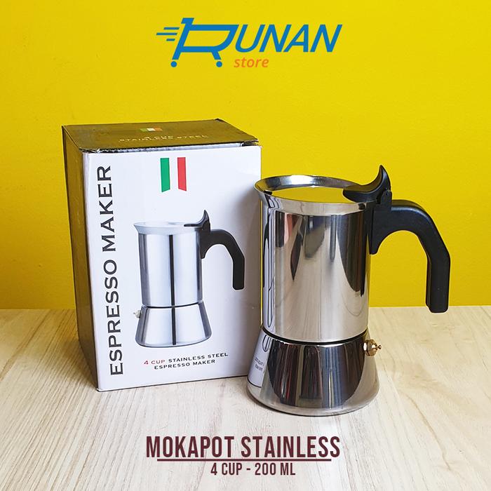 Jual Mokapot 4 cup Stainless Moka Pot Induction Espresso Coffee Maker ...