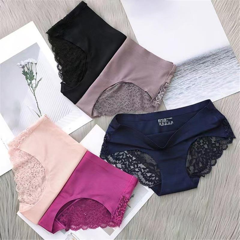 4pcs Ice Silk Briefs Sexy Lace Panties Women's Seamless Invisible ...