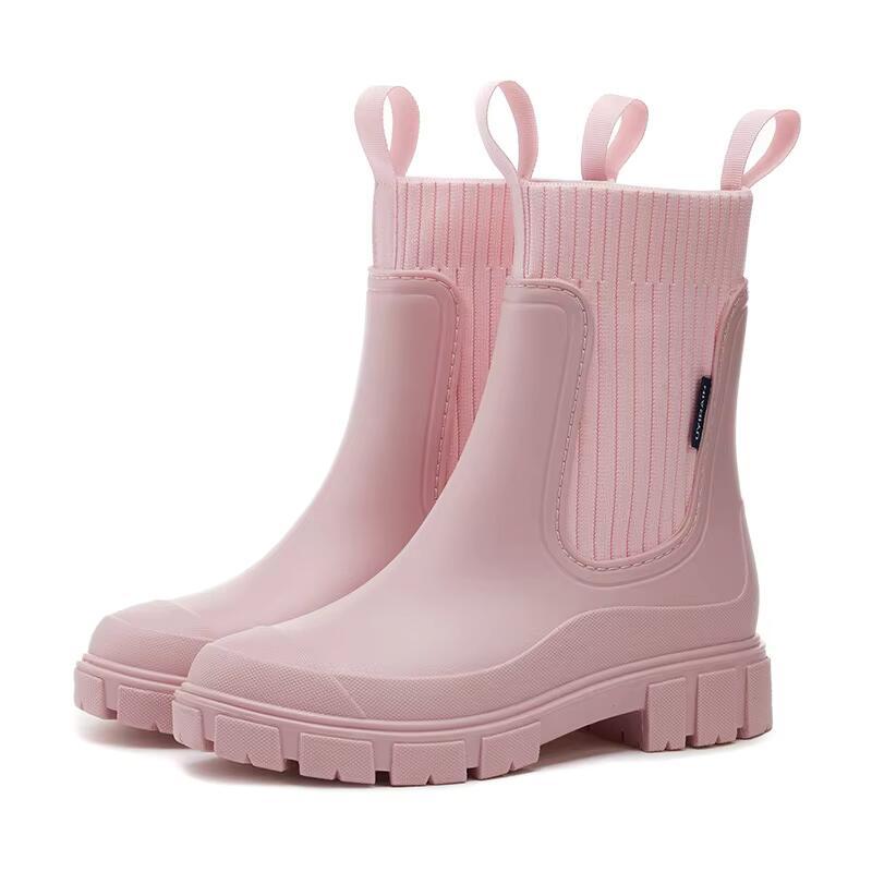 Solid Mid Calf Shallow Pvc Round Toe Women's Shoes Rain Platform Women ...