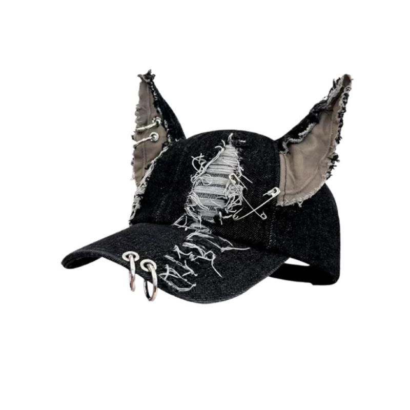 Dark Punk Y2k Rabbit Ear Baseball Cap Wasteland Style Chain Iron Ring ...