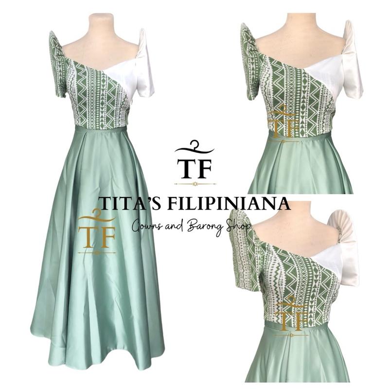 Katie Ethnic with Pleated Skirt Sage of Green Modern filipiniana ...