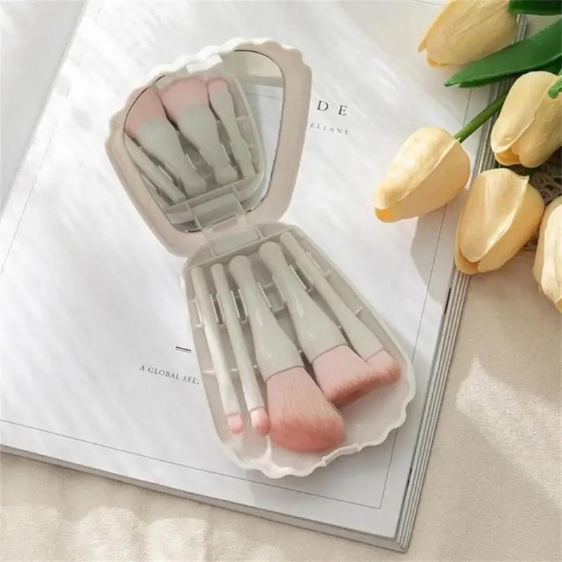 5Pcs Trendy With Mirror Shell Makeup Brushes Set Soft Eyeshadow ...