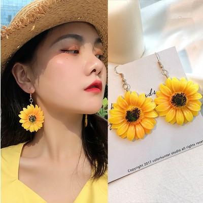 Anting-anting Bunga Bunga Matahari, Gaya Korea Minimalis, Panjang ...