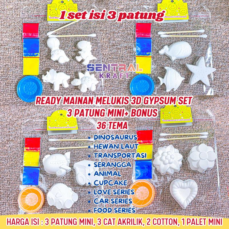 [SET ISI 3 PATUNG] 6 Tema Mainan Melukis Gypsum Isi 3 Patung + 2 Cat ...