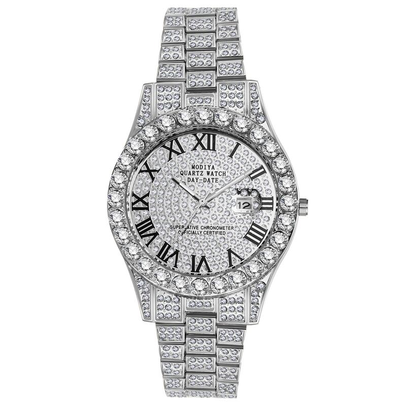 OIDEA Men's Rhinestone Diamond Watch: Luxury Roman Numeral Quartz ...