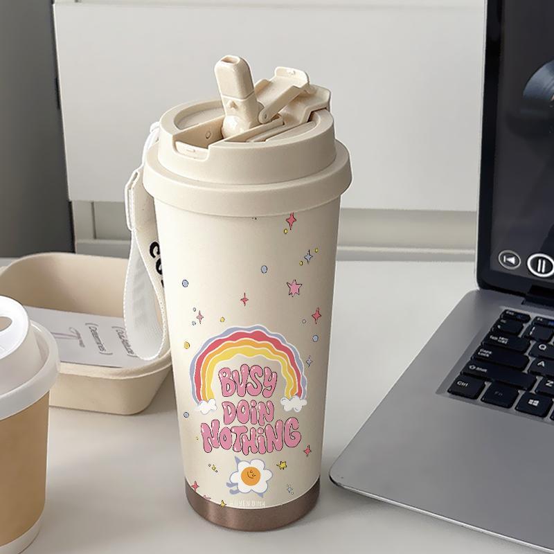 Cup 500 ml Simple Busy Flower Rich Thermos Stainless Steel Coffee ...