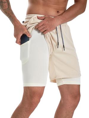 Men's 2 in 1 Running Track Shorts for Spring, Breathable Comfort ...