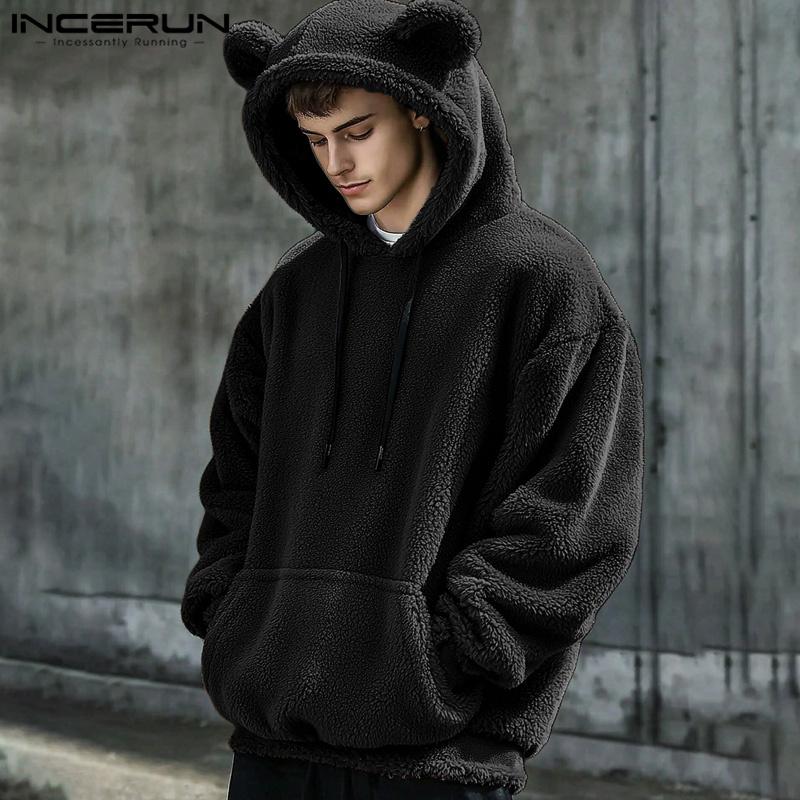 INCERUN Cute Bear Ear Shaped Hoodies For Man Fleece Cozy Lon - TikTok ...