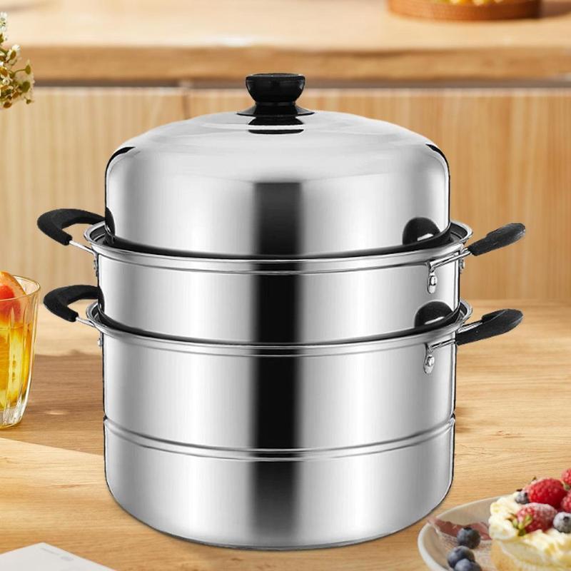 Steamer Pot with Lid Thick Bottomed Portable with Handle Multipurpose ...