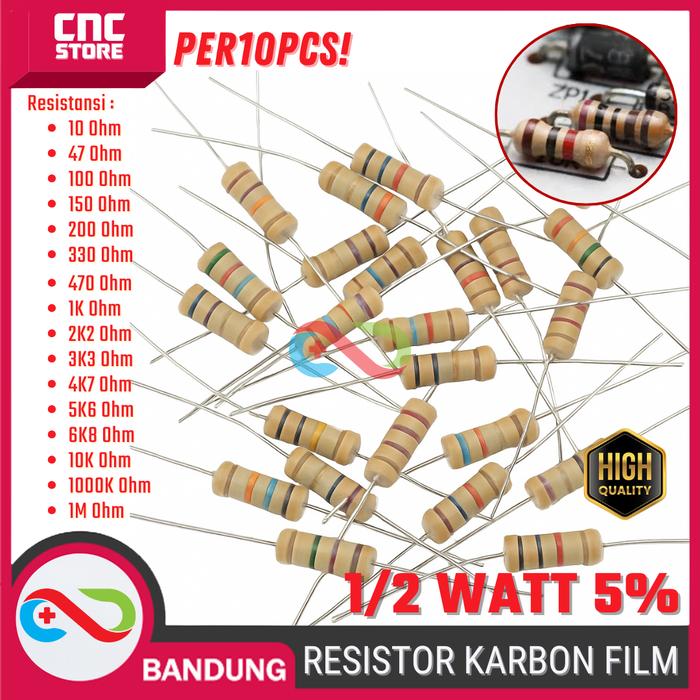 Jual Resistor 1/2 Watt 5% 10pcs – Komponen Elektronik DIY & Arduino ...