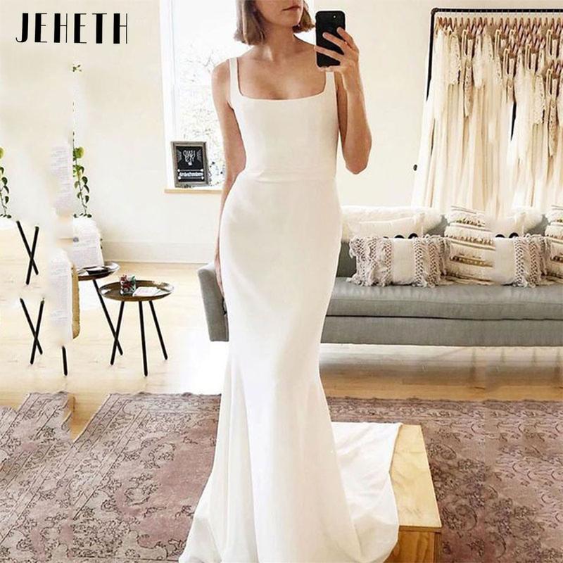 Back Simple Trailing Bridal Dress Light Wedding Dress White Formal ...